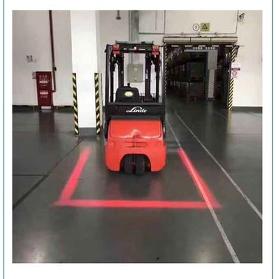 Forklift trucks halos vs fixed interactive LED floor marking projectors